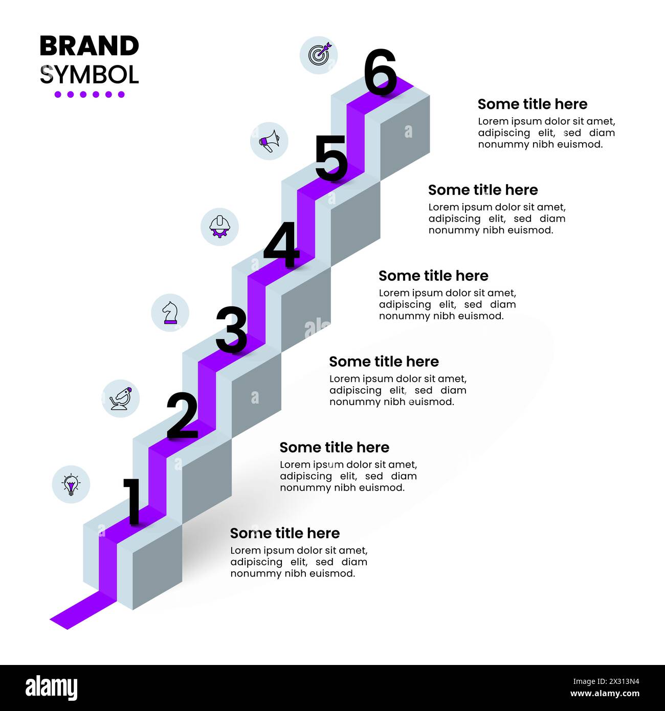 Infographic template with icons and 6 options or steps. Isometric staircase. Can be used for ...