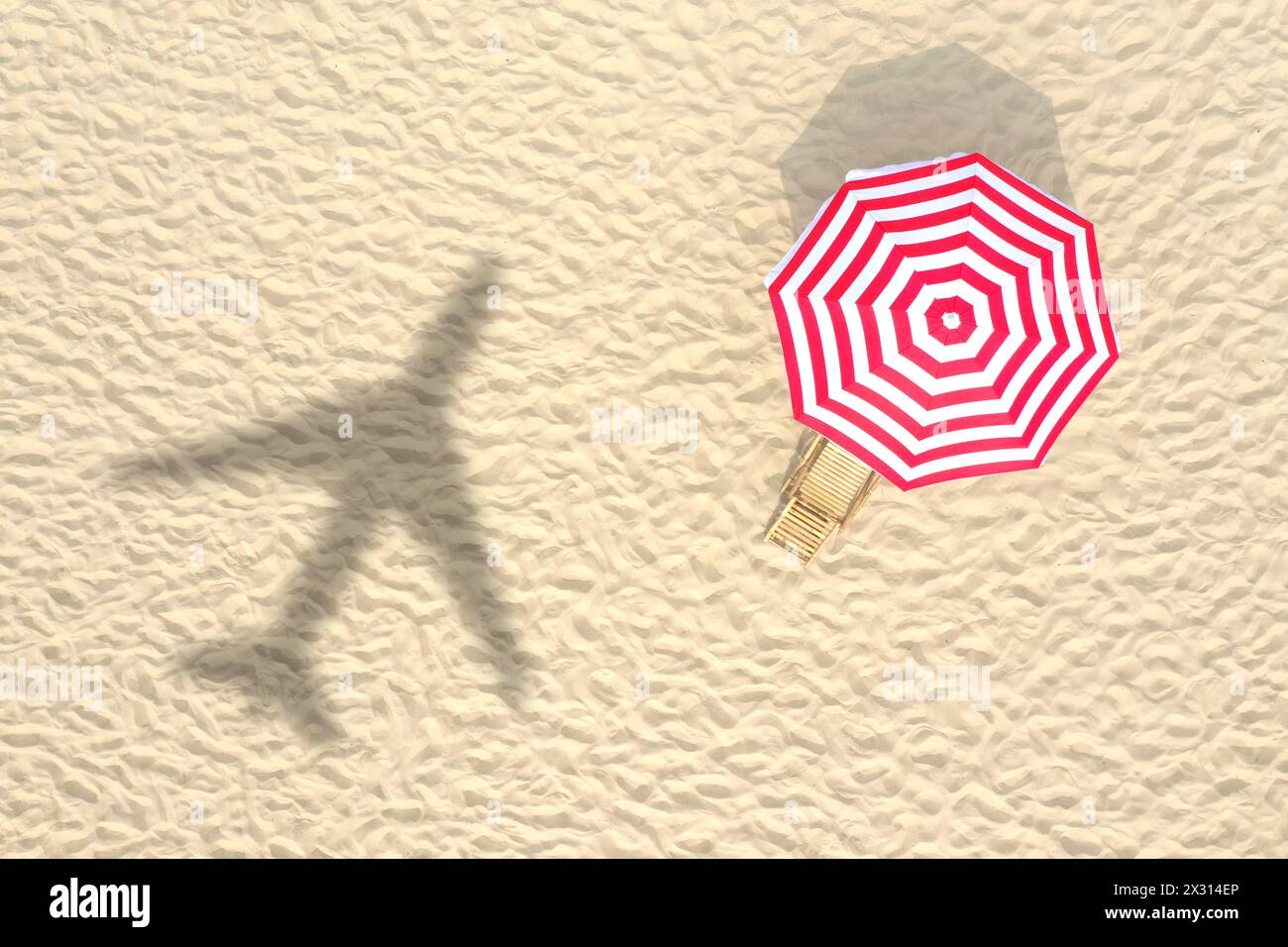 Shadow of airplane above sandy coast, aerial view. Summer vacation ...