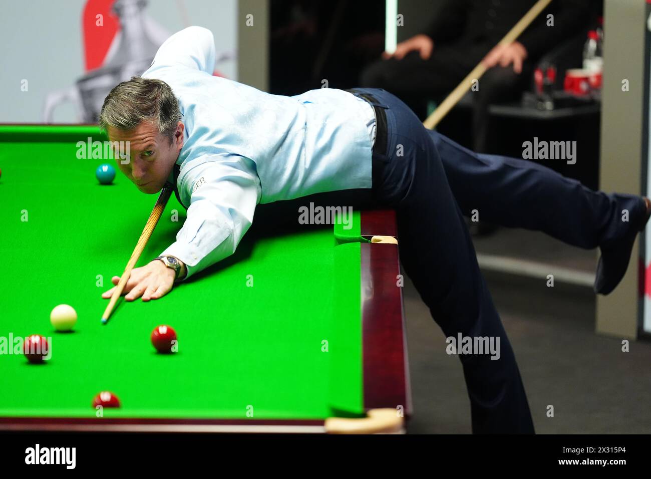 Dominic Dale in action against Kyren Wilson (not pictured) on day five ...