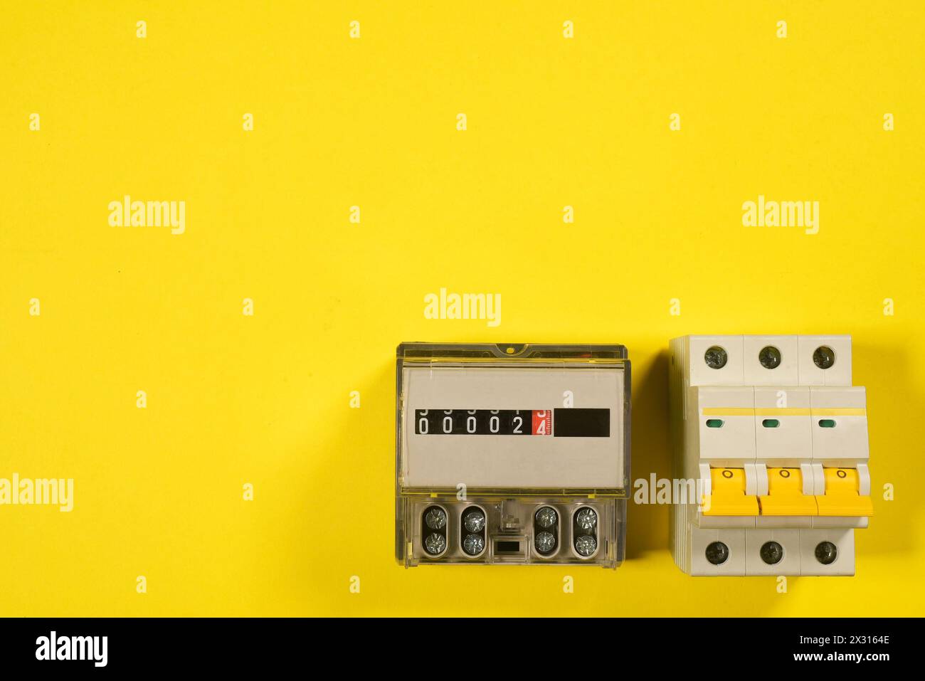 Electricity meter and automatic switch circuit breaker close up on the ...