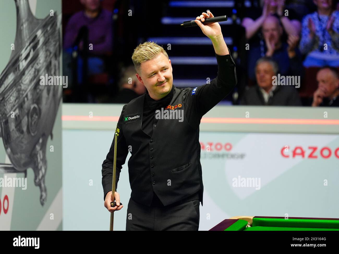 Kyren Wilson celebrates after beating Dominic Dale (not pictured) on ...