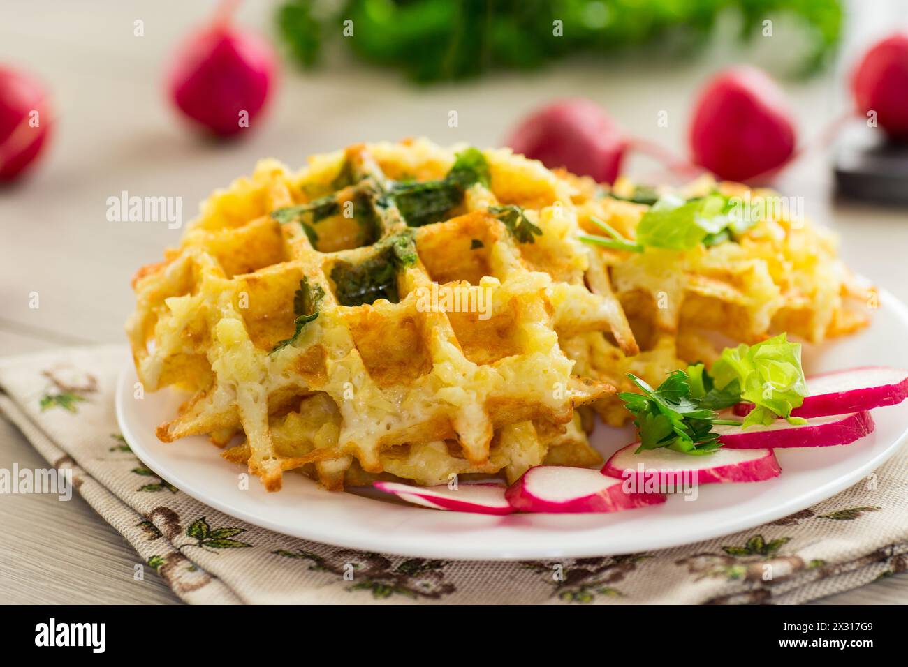 fried crispy vegetable potato waffles Stock Photo - Alamy