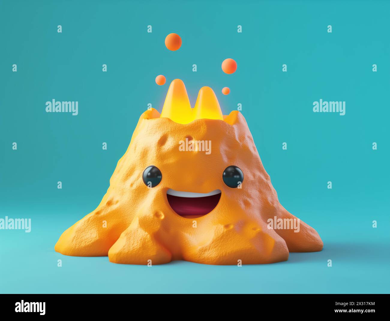 a cartoon volcano with a smiling face on a blue background Stock Photo ...
