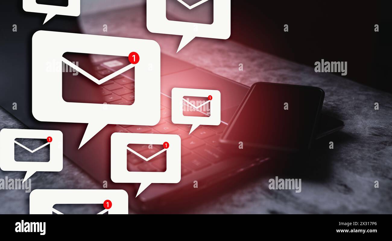 New email notification hologram with copy space. Business e-mail ...