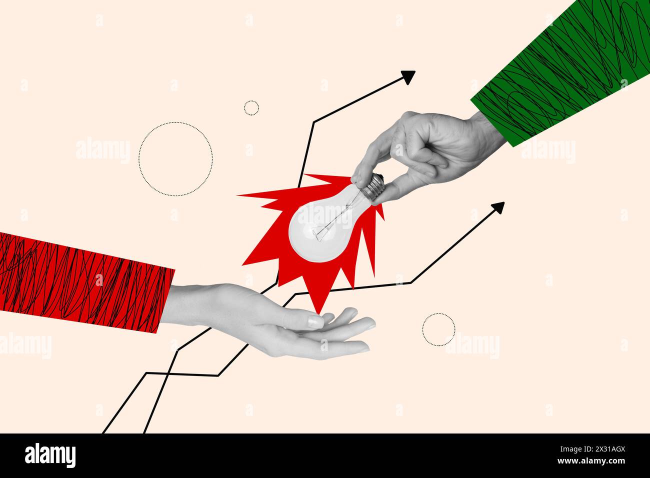 Composite photo collage artwork sketch image of two person hand reach ...