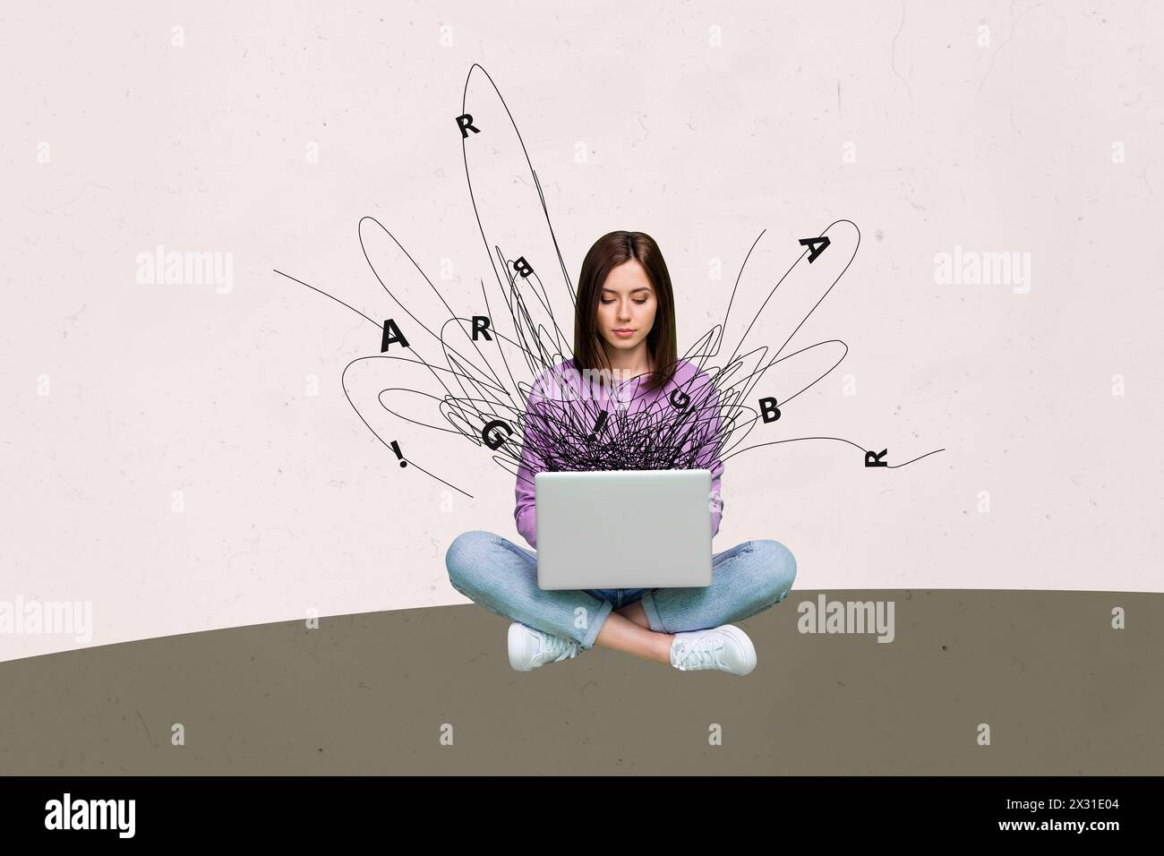 3D photo collage artwork composite sketch image of silhouette young ...