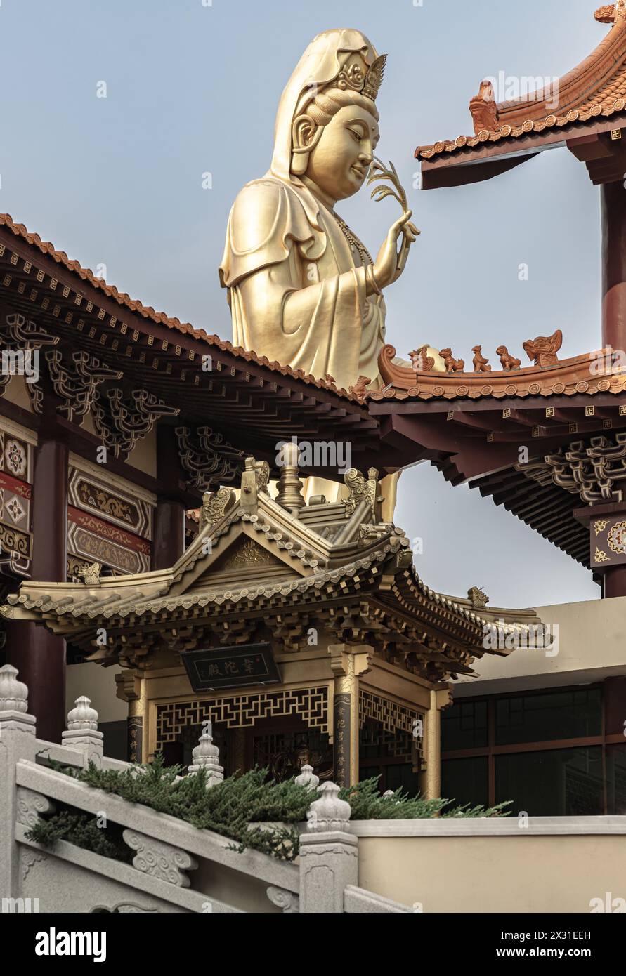 Bangkok, Thailand - Apr 11, 2024 - Big Golden statue goddess of Mercy ...