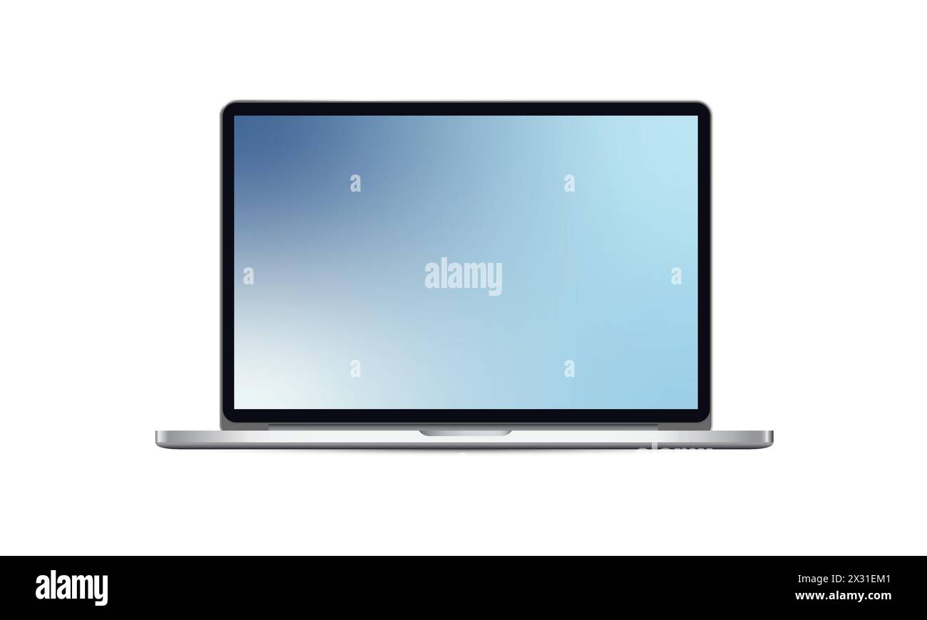 A portable laptop mockup. Notebook front view on white background ...