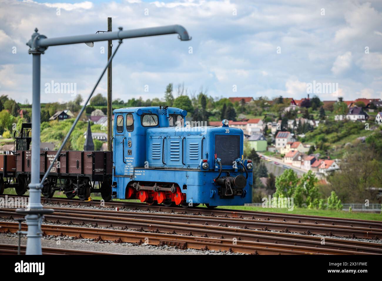 Hettstedt, Germany. 18th Apr, 2024. A Mansfelder Bergwerksbahn diesel ...