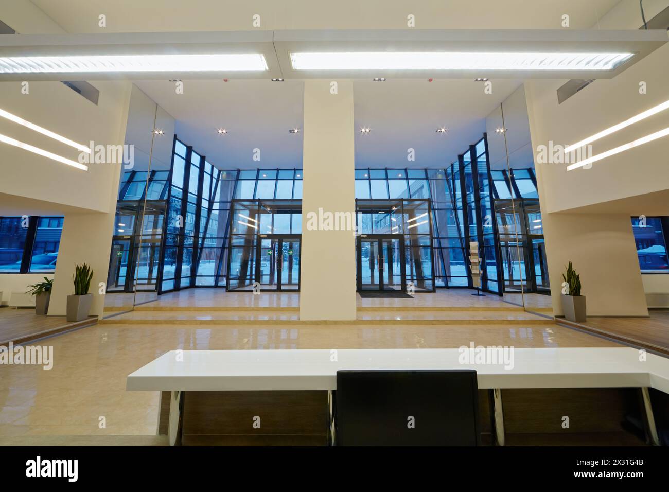 View at entrance door of office building from reception desk Stock ...