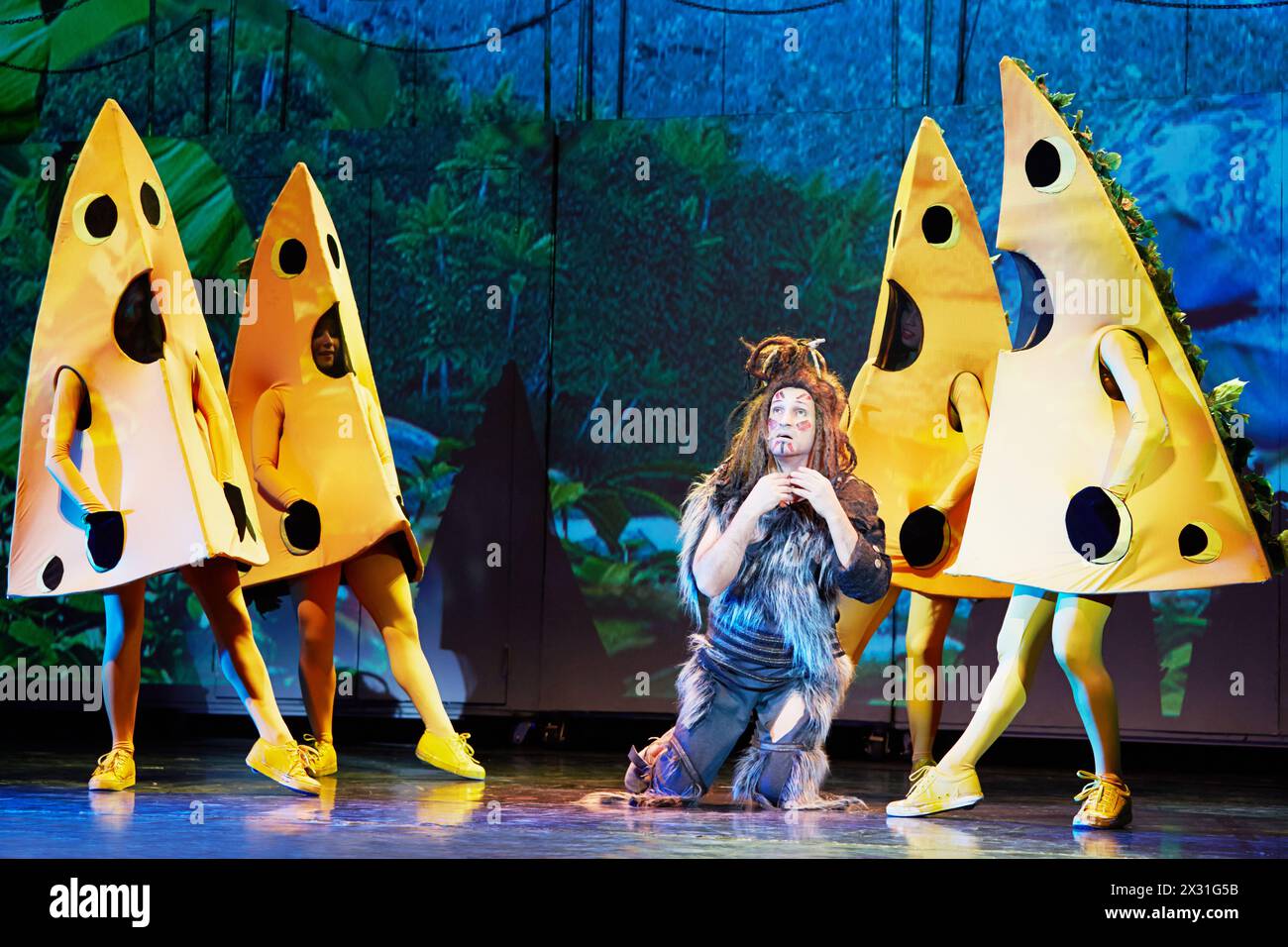 MOSCOW - DEC 15: Actors in roles of Ben Gunn and pieces of cheese on ...
