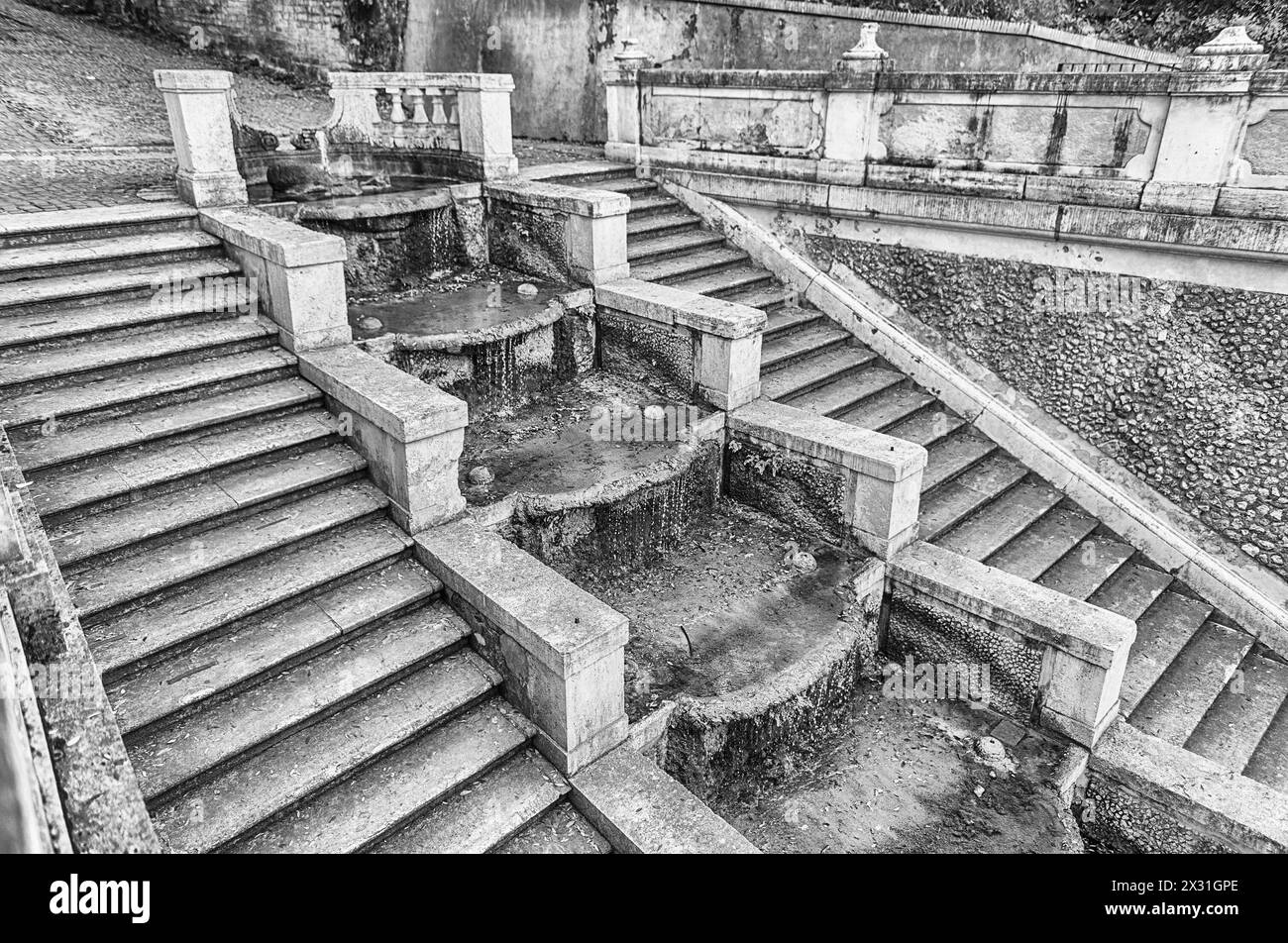 ROME - APRIL 28: Scenic stairs with fountain inside the Botanical ...