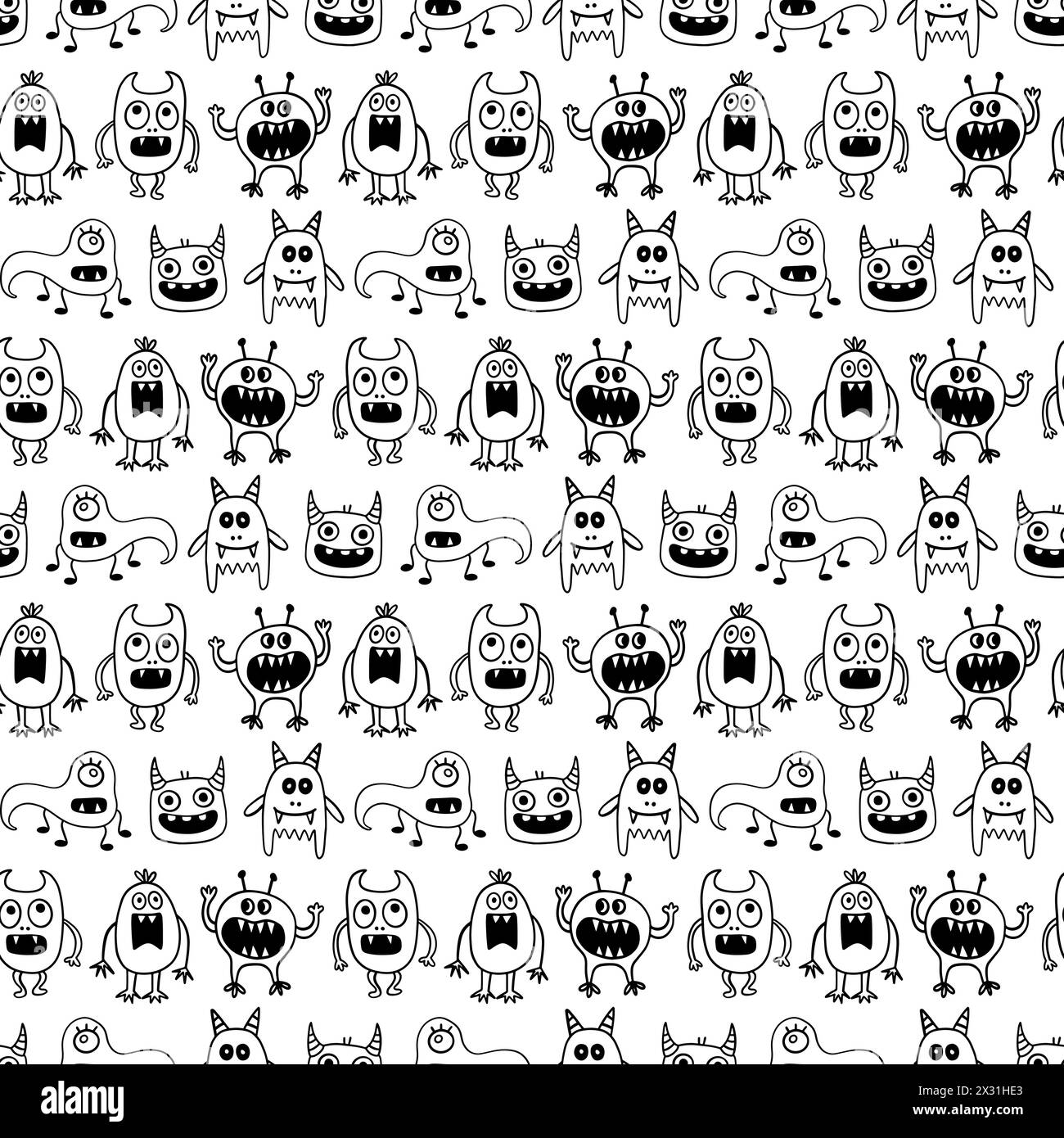 Cute Halloween Monsters Creatures Seamless Pattern Stock Vector Image ...