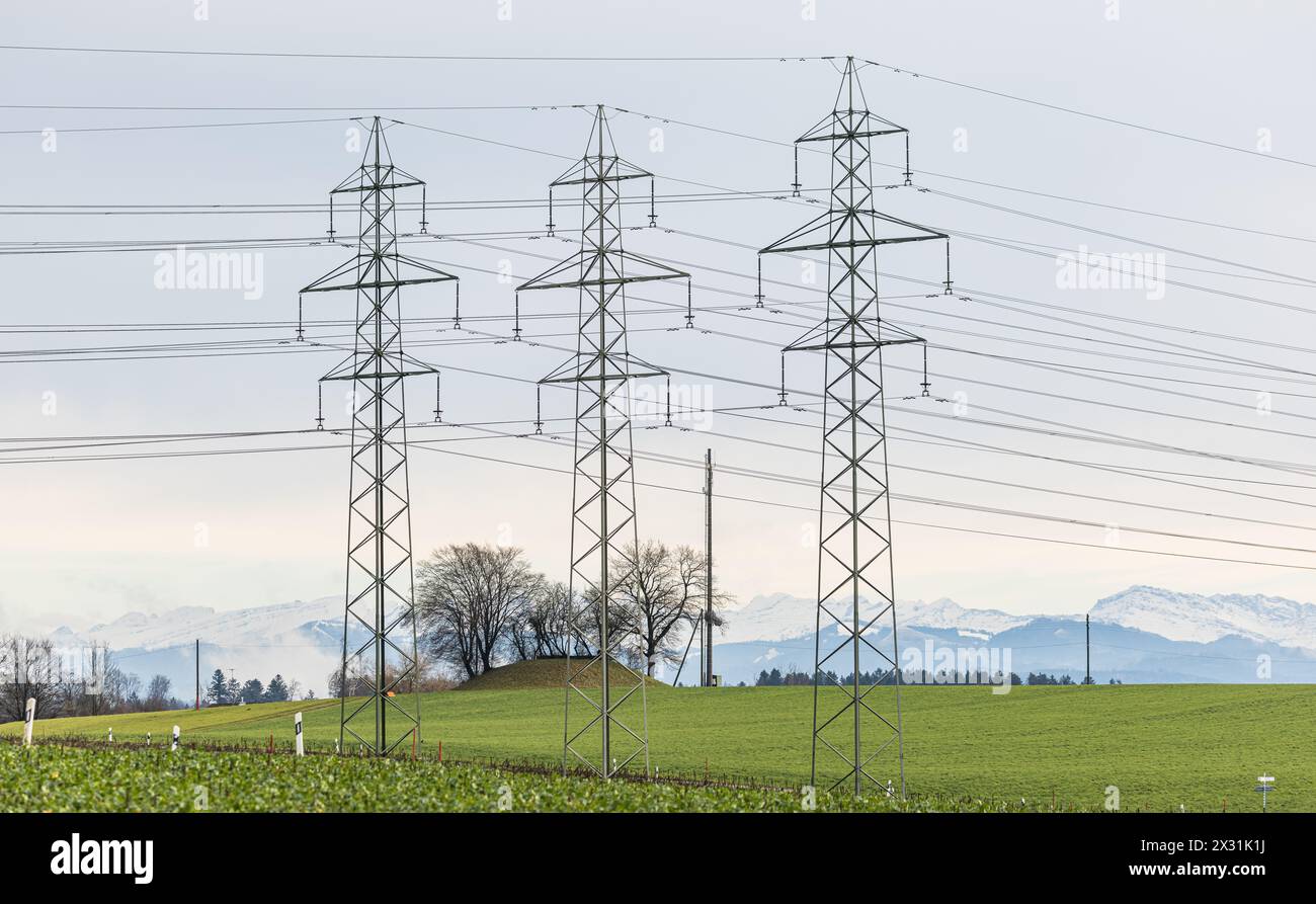 Strommasten im Zürcher Unterland. (Oberembrach, Schweiz, 30.12.2022 ...