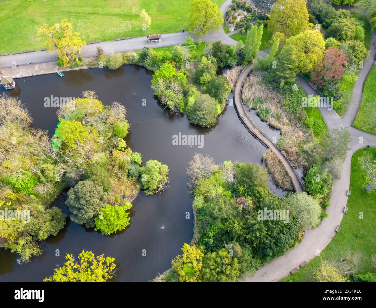aerial view of dulwich park and the boating lake in the london borough ...