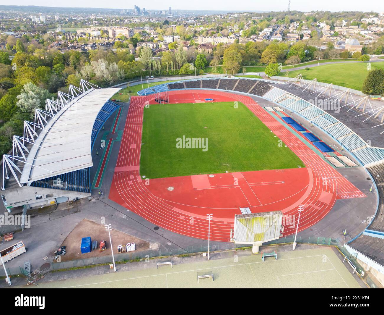 aerial view of the athletics track at the national sports centre at ...