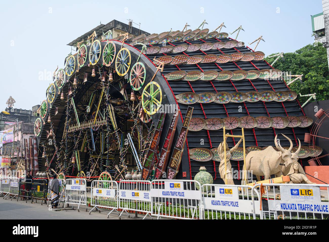 View of decorated Durga Puja pandal in Kolkata, West Bengal, India on ...