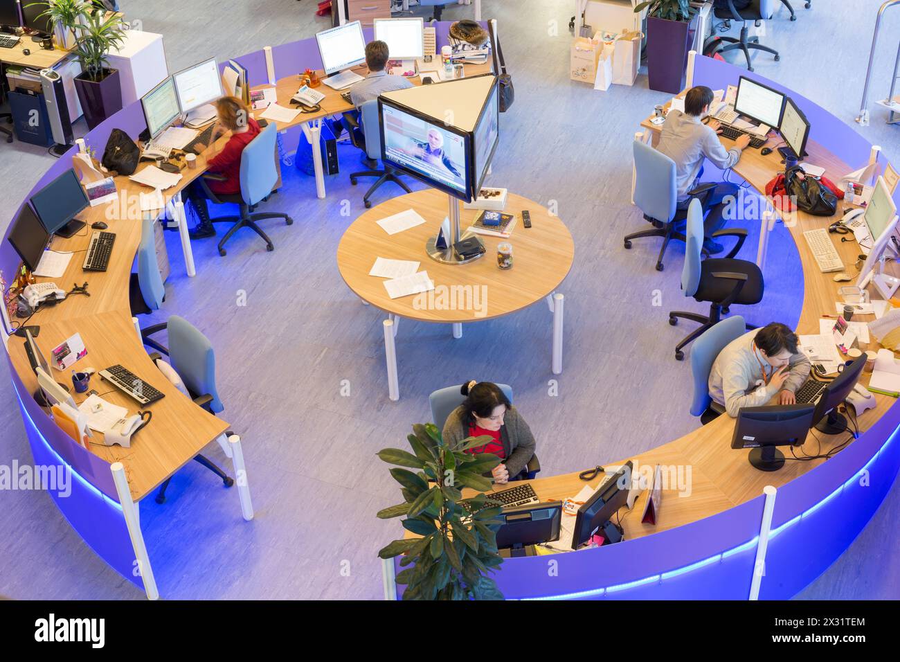 MOSCOW - MAR 5: Office room news agency RIA Novosti with tables around ...