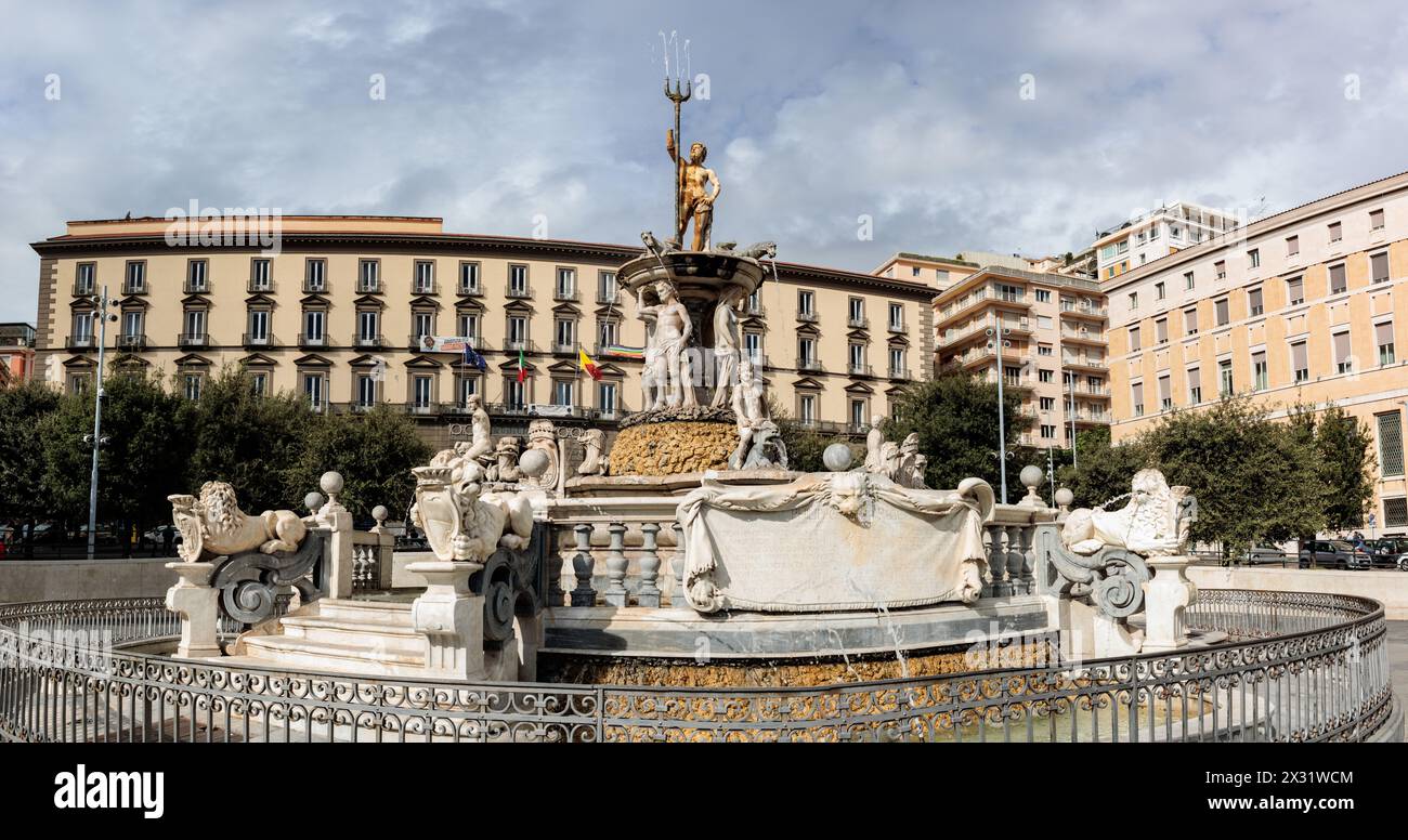 Fountain in a square, Naples, Italy Stock Photo - Alamy