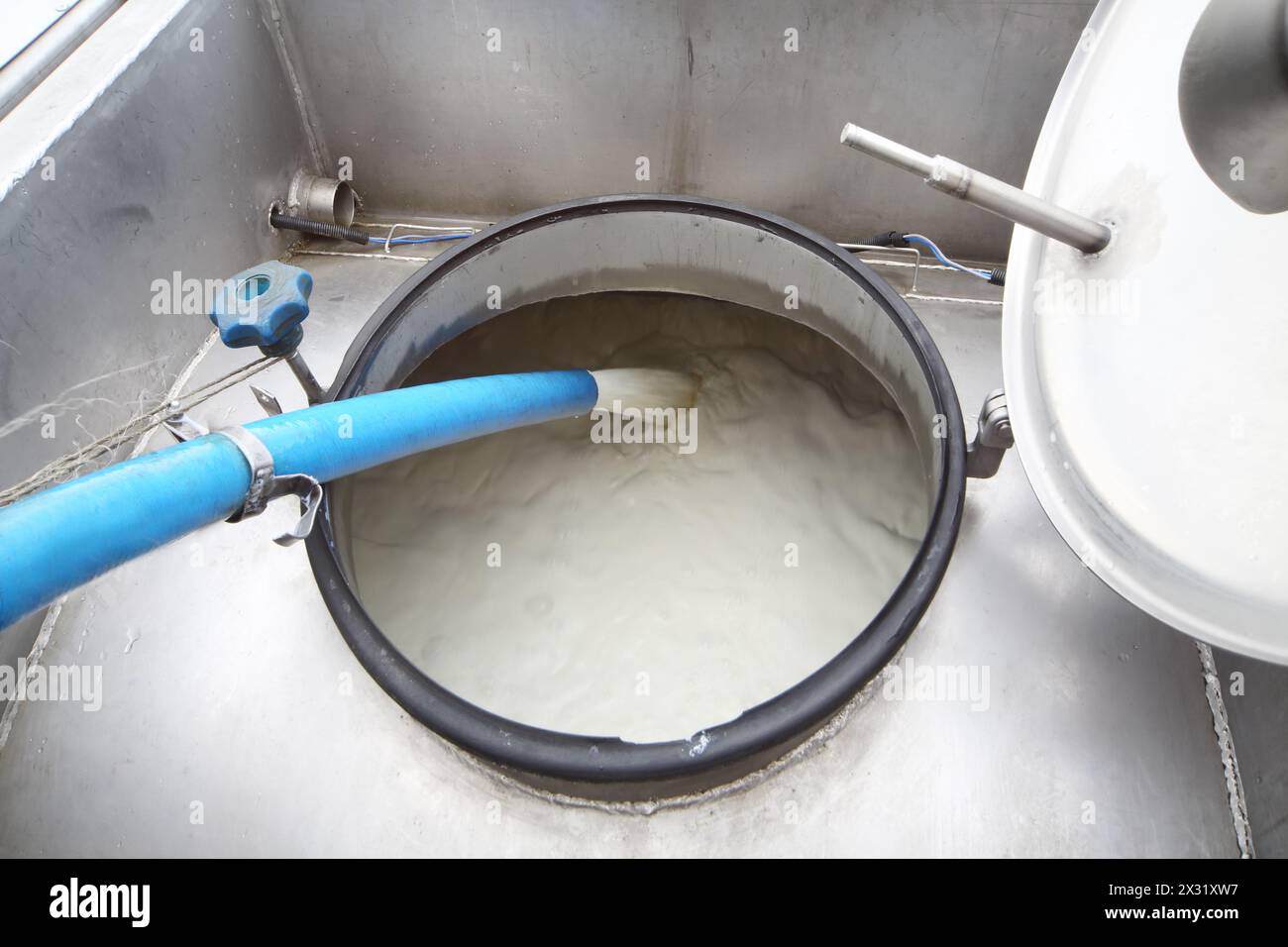 The process of filling the milk tanker truck Stock Photo - Alamy