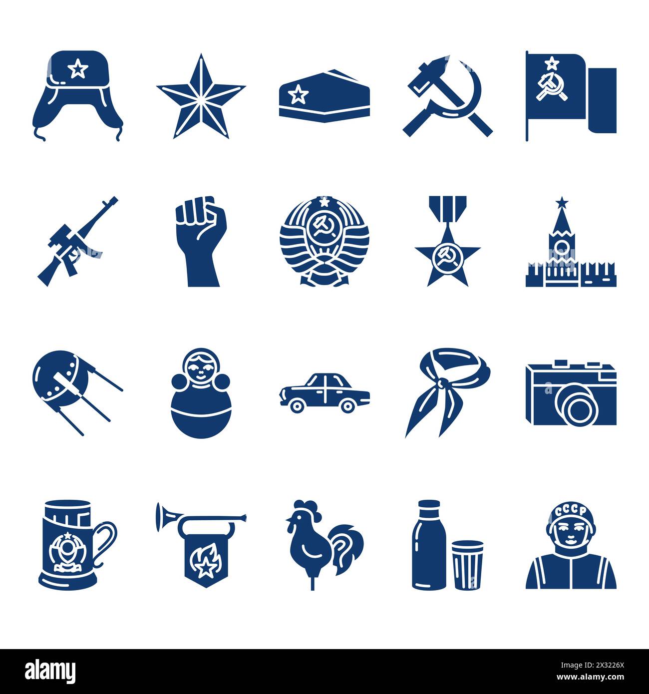 Soviet union icon set in glyph style. Communism and socialism silhouette symbols. Vector ...