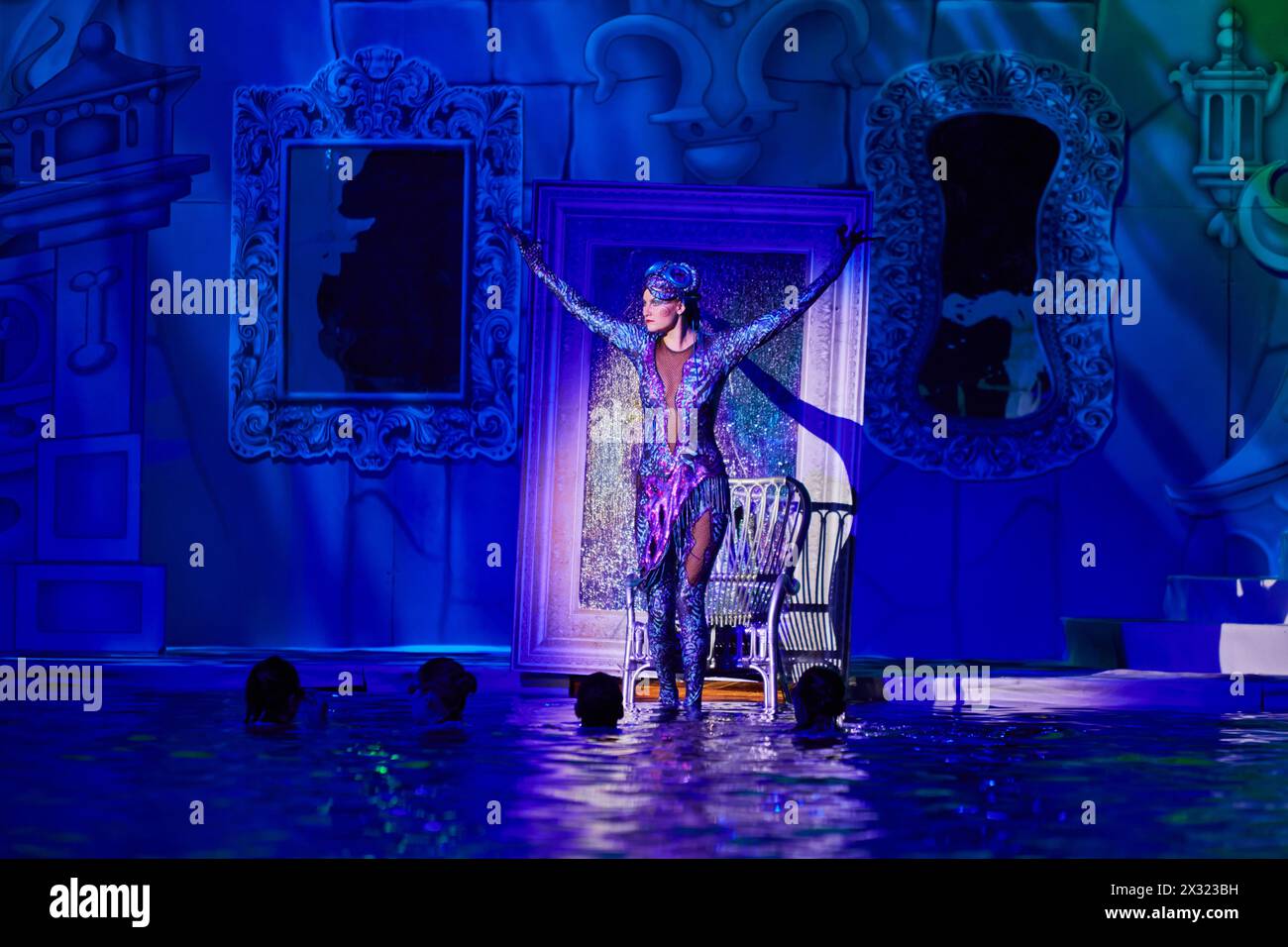 MOSCOW - JAN 8: Actress in Frog role on stage at Swimming Pool of ...