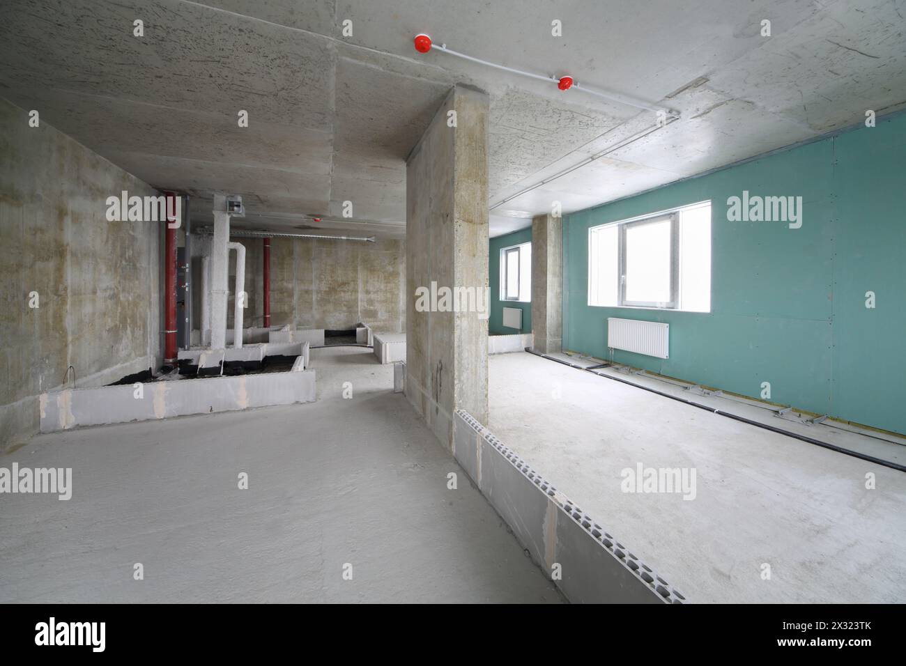 Fire alarm system, wet zone in flat in building under construction ...