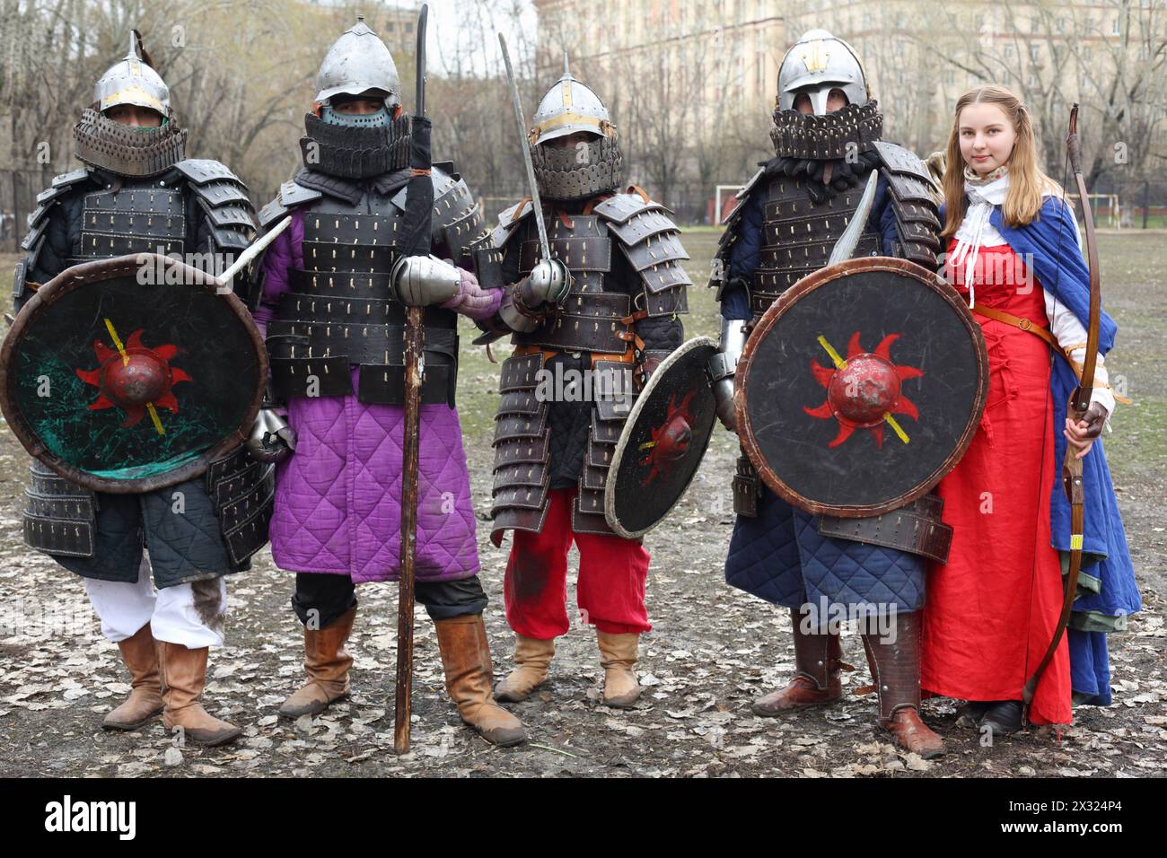four East warriors in armor and girl with bow on Maneuvers East versus ...