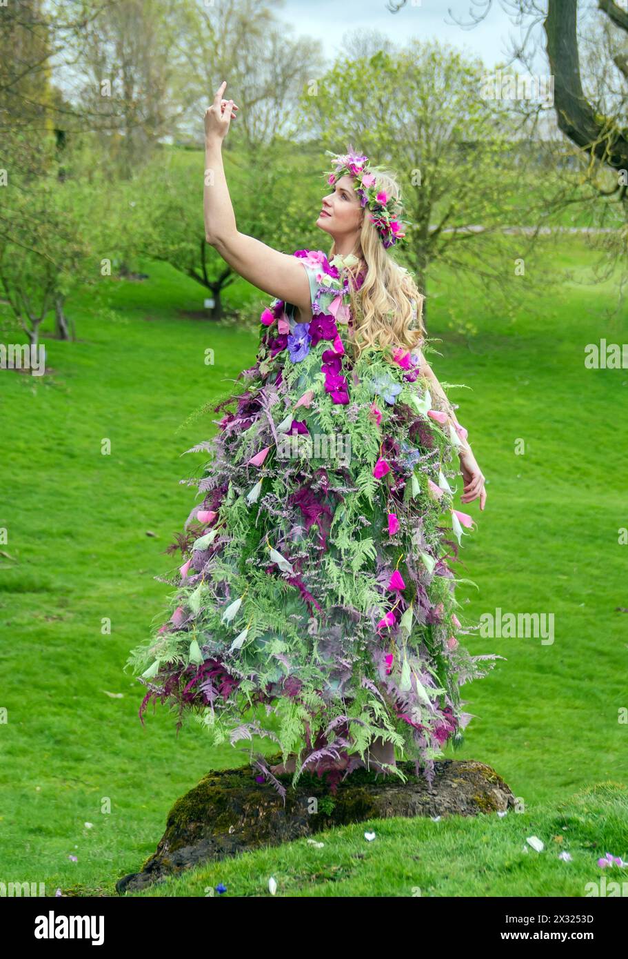 Lucy Kent models a floral gown and headdress created by award-winning ...