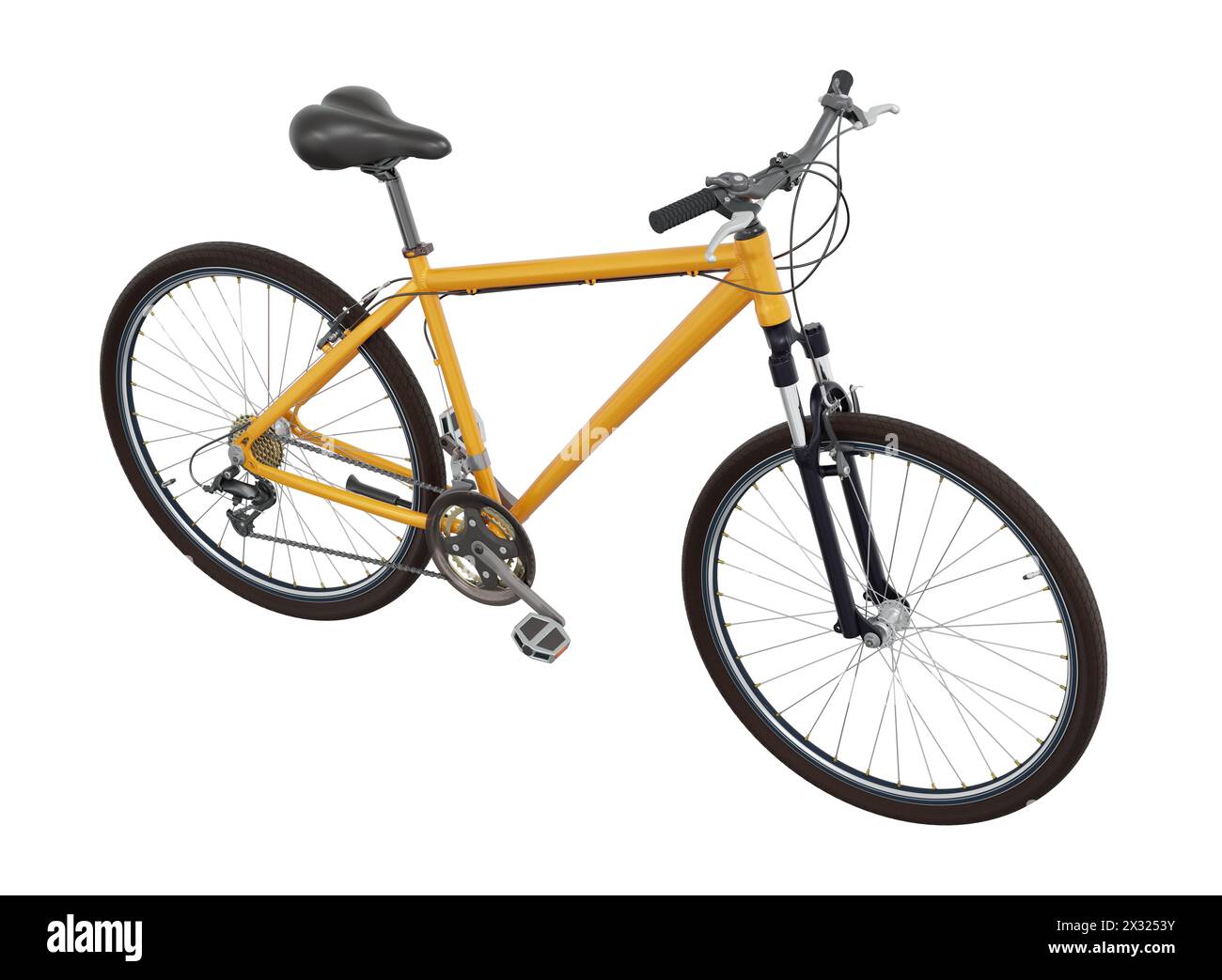 Orange bicycle, side top view isolated on white background, 3D ...