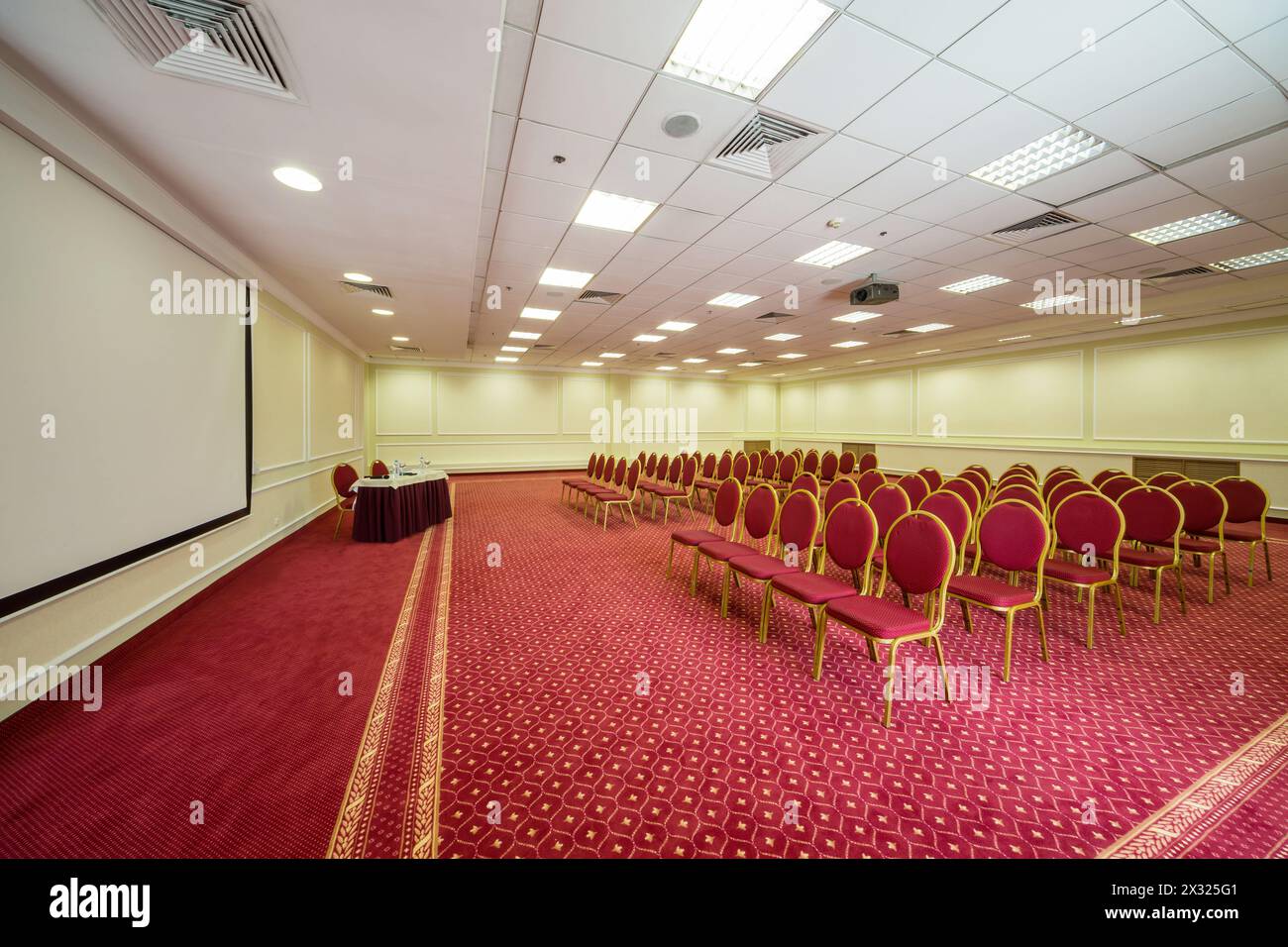 Elegant empty conference hall with a red carpet on the floor Stock ...