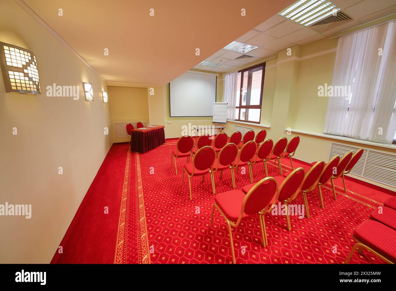 Beautiful empty conference hall with a red carpet on the floor Stock ...
