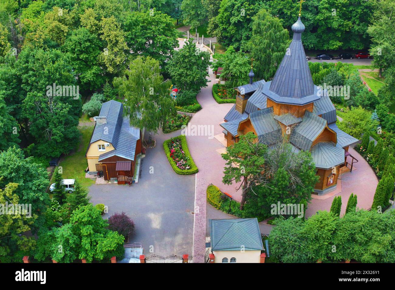 View at wooden Church of St. Nicholas in the Straw Gatehouse and church ...