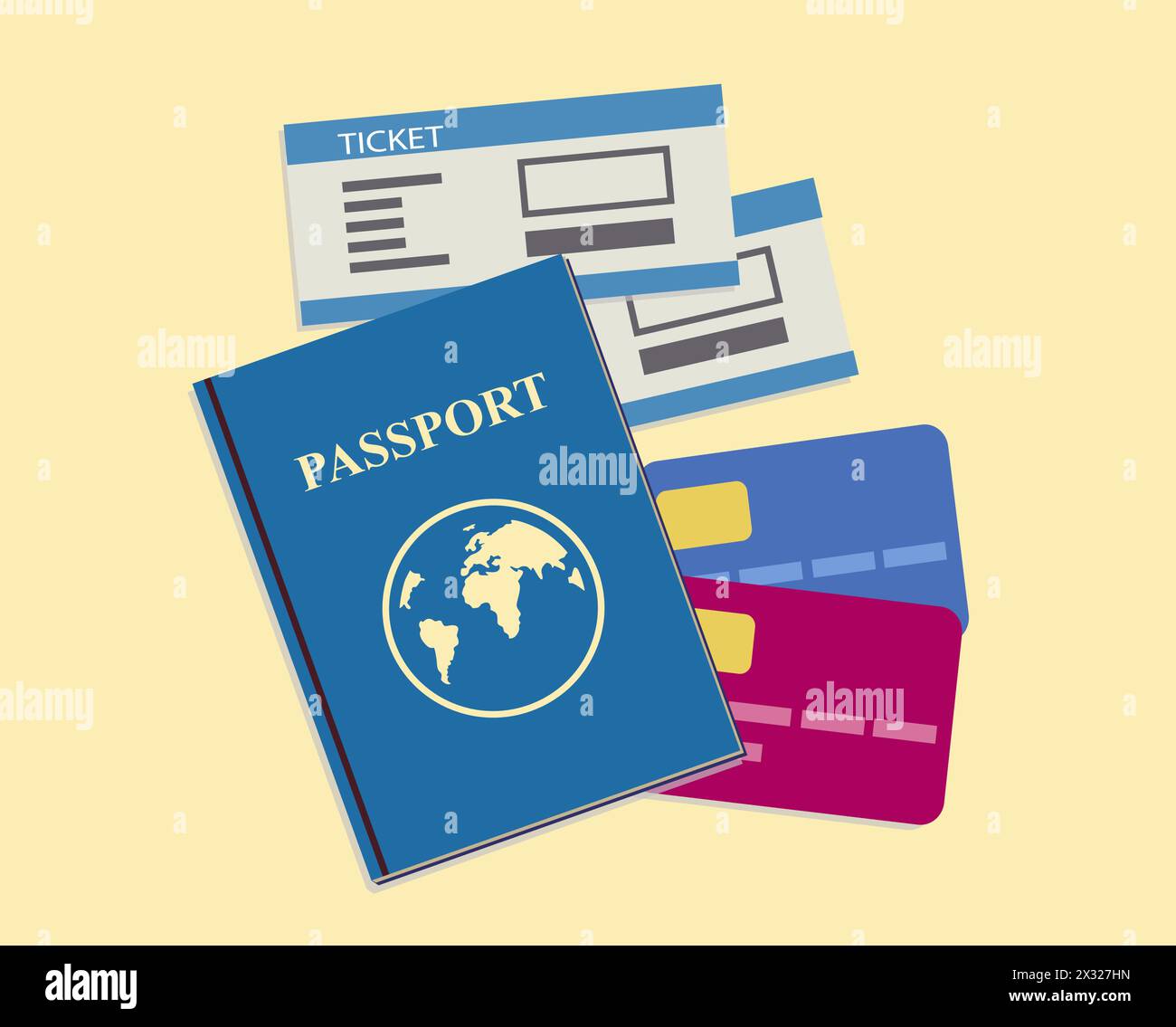 on a travel. a blue passport, ticket, vacation visa. white vector Stock ...