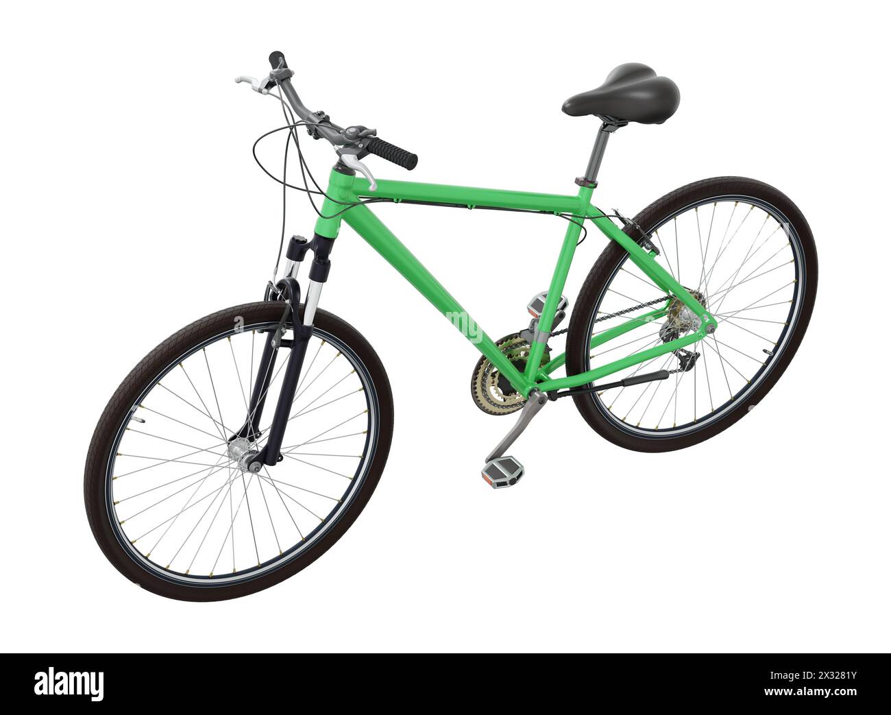 Green bicycle, side top view isolated on white background, 3D ...