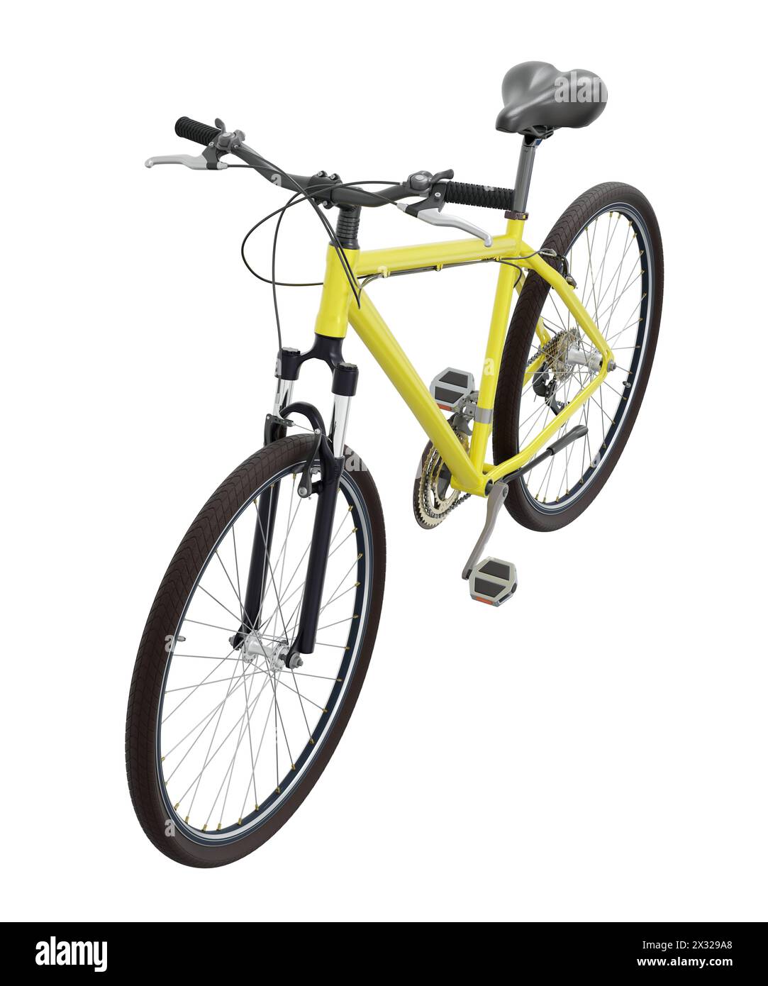 Yellow bicycle, side top view isolated on white background, 3D ...