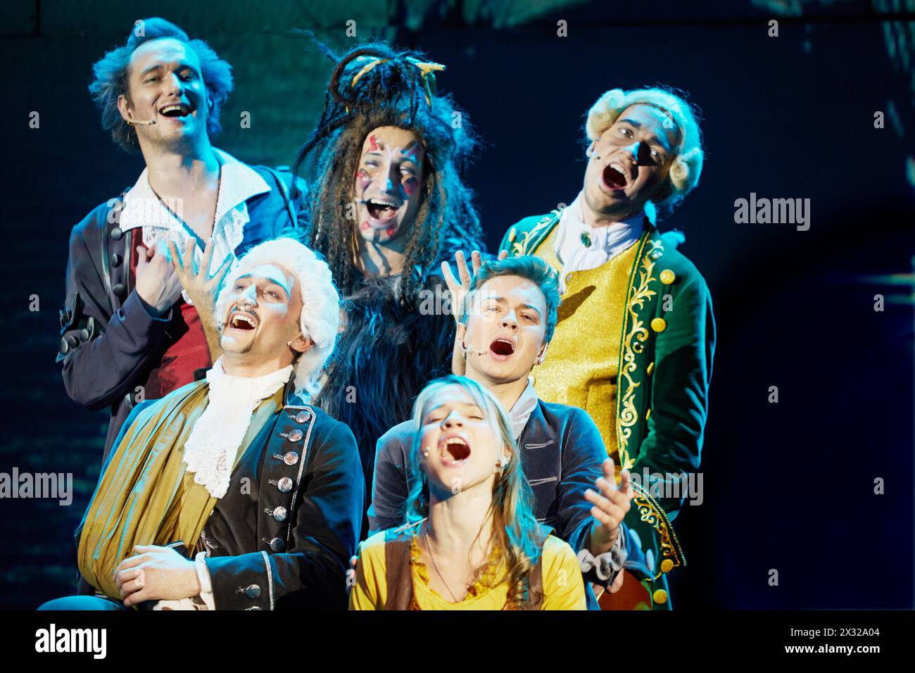 MOSCOW - DEC 15: Group of actors sing on stage at Big Concert Hall ...