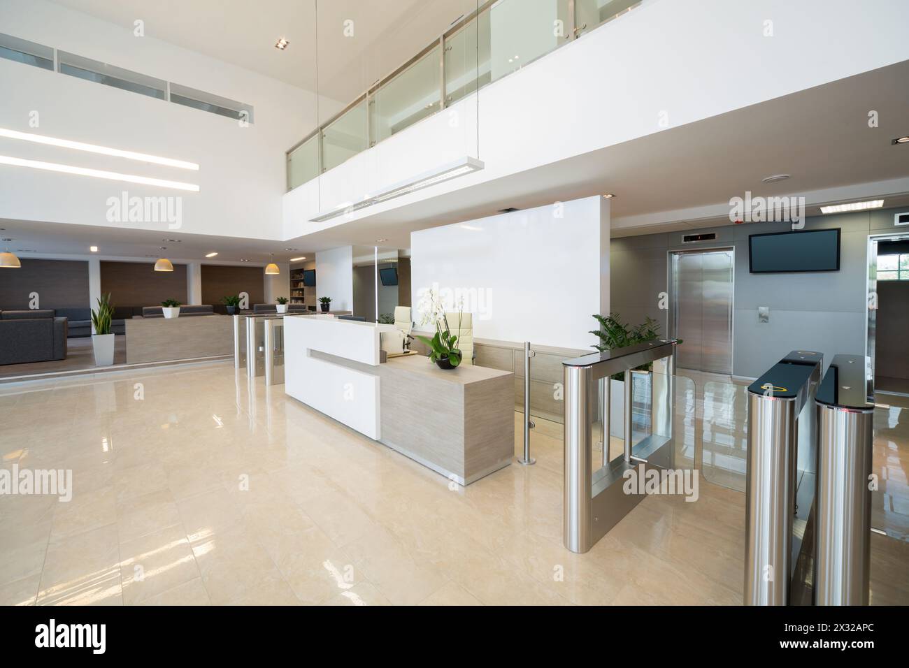 The reception at the entrance in a business center with modern style ...