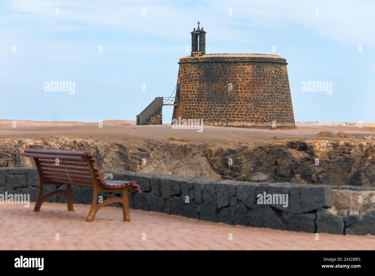 View of the medieval tower at Atlantic Coast in Lanzarote. Castillo de ...