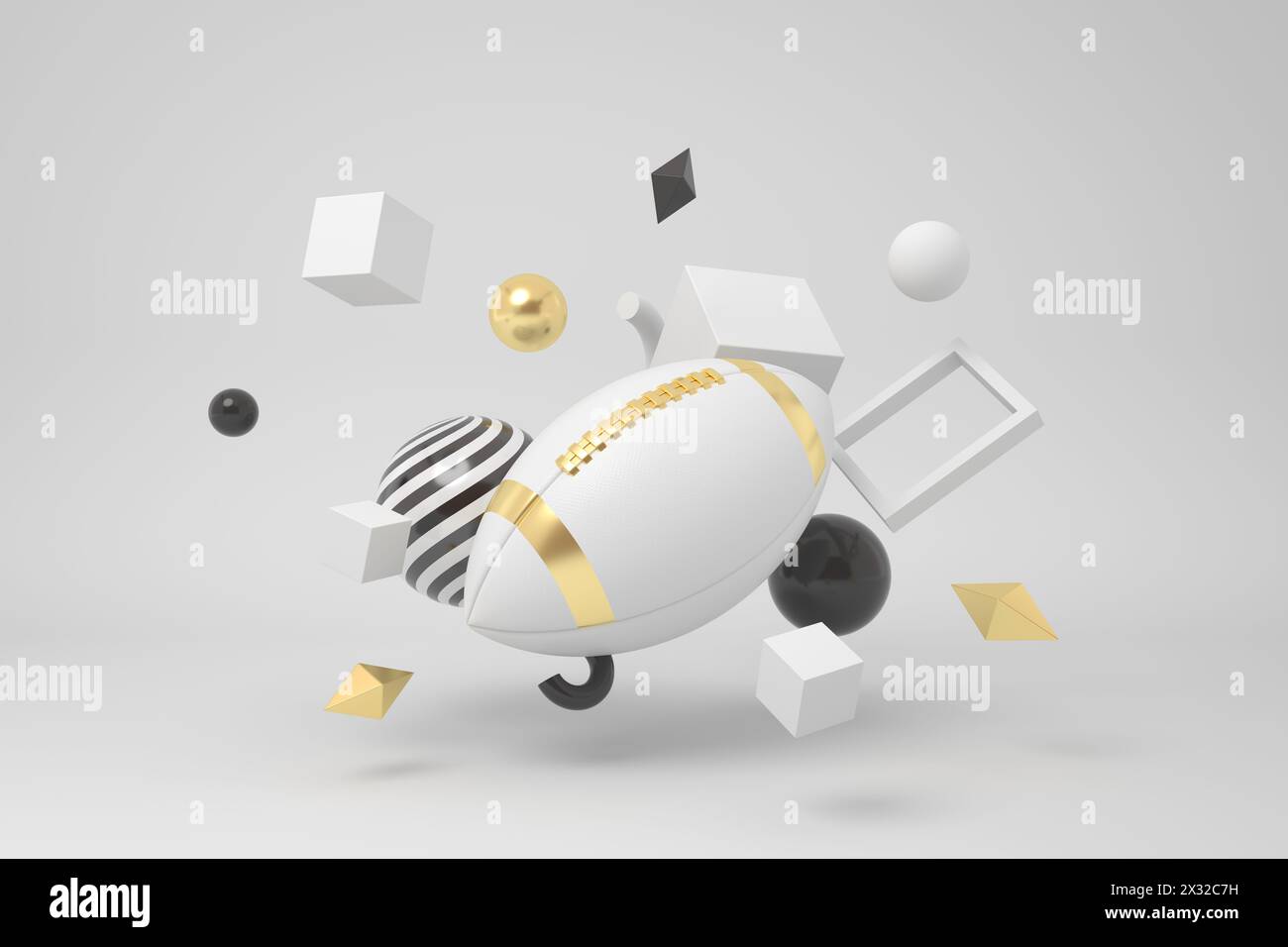 Floating Rugby Ball Among Geometric Shapes Stock Photo - Alamy