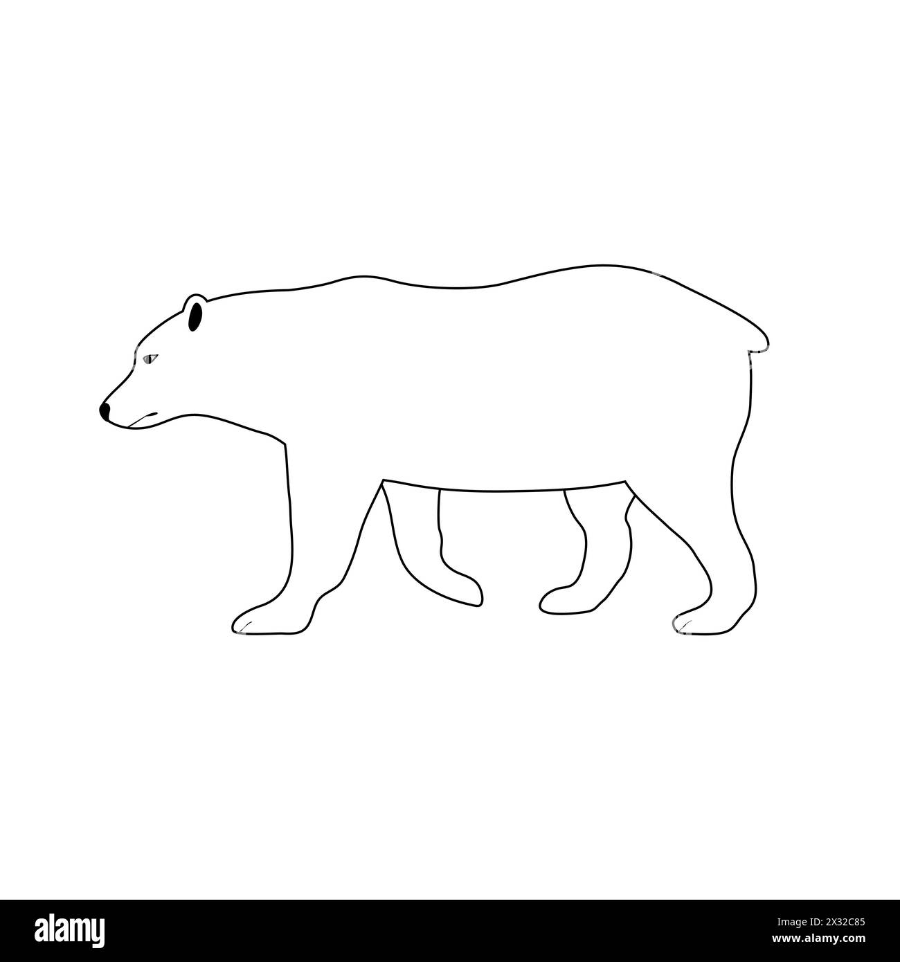 Vector flat hand drawn outline grizzly bear isolated on white ...