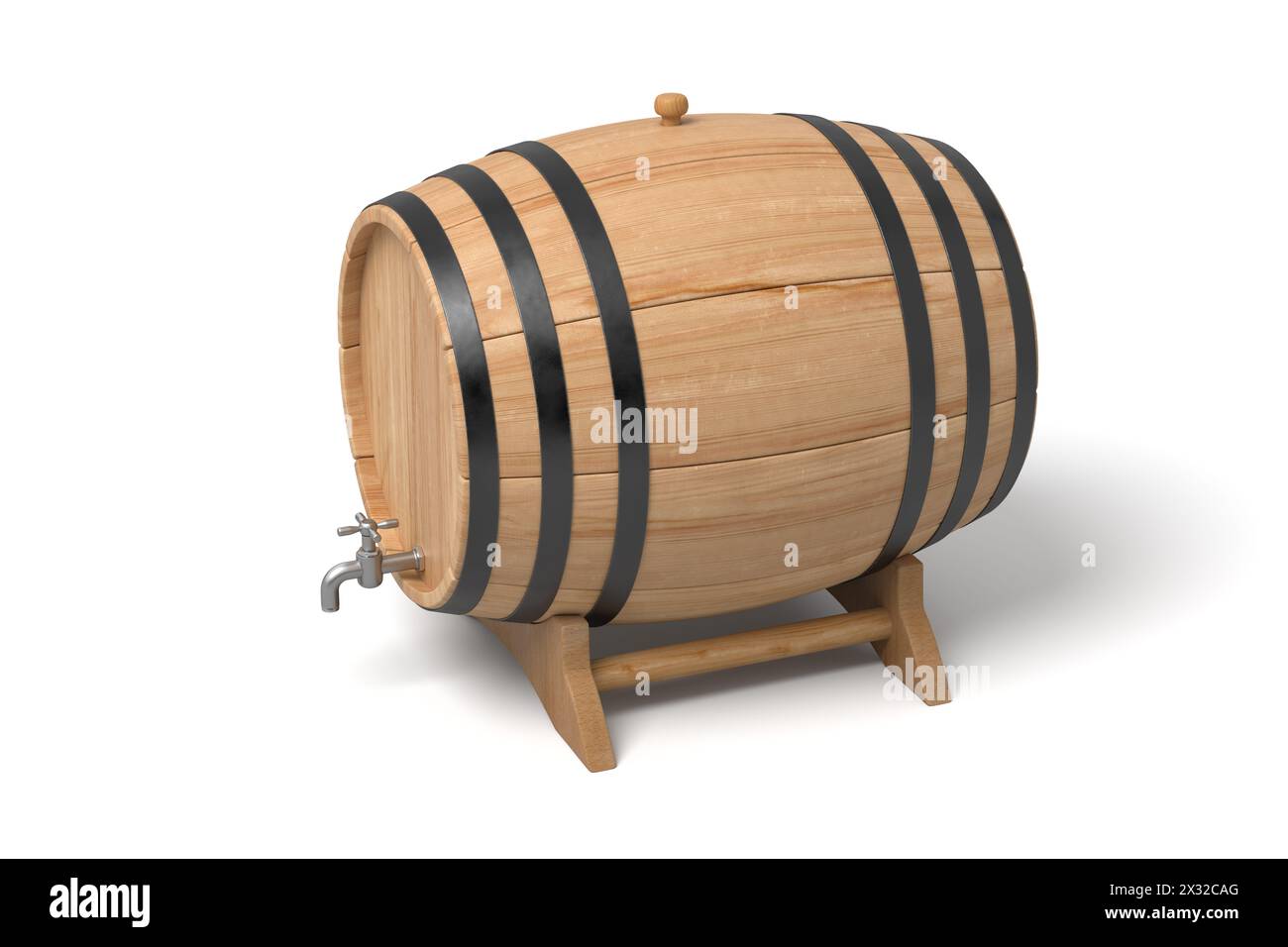 Wooden barrel with tap on white background Stock Photo - Alamy