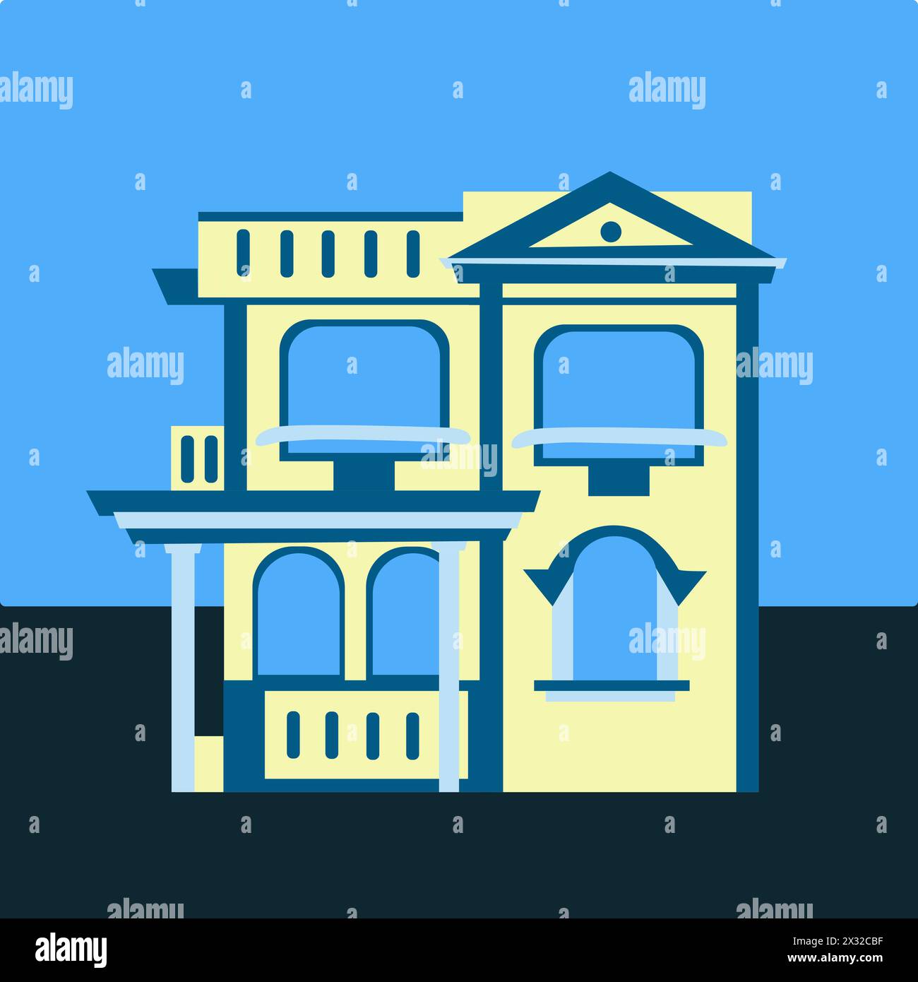 Vector illustration of an Indian two-story house Stock Vector Image ...