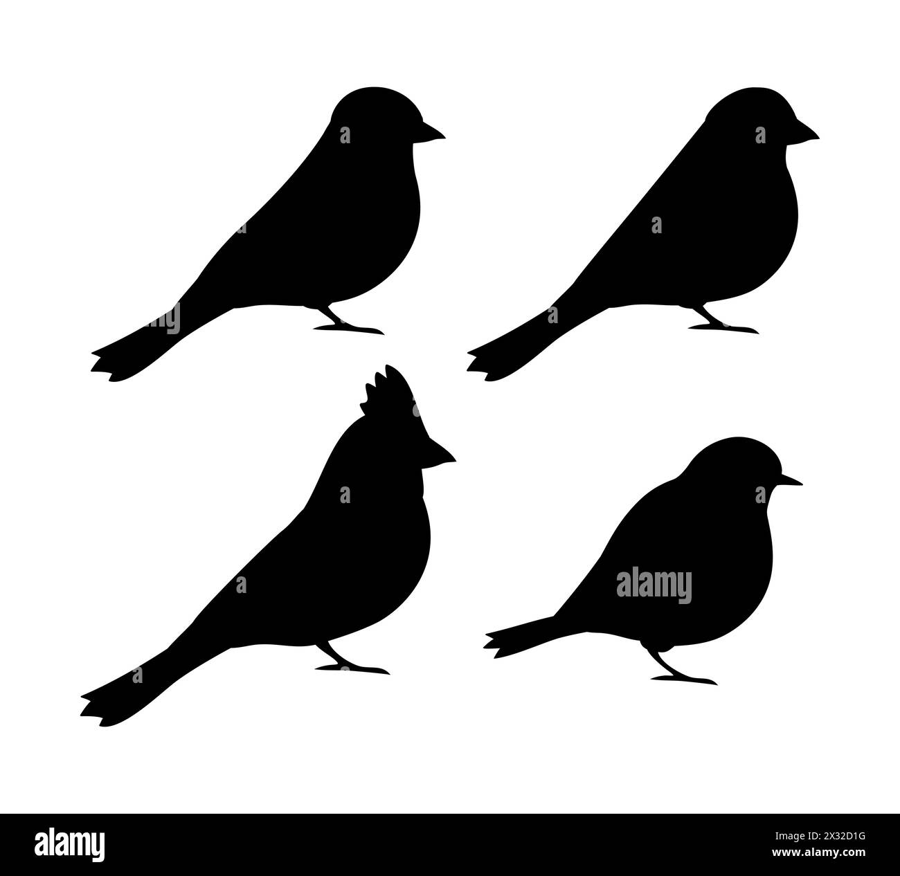 Vector set of flat small birds silhouette isolated on white background ...