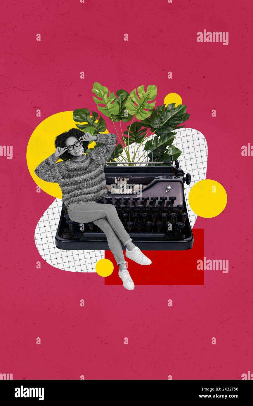 Composite sketch image photo collage of red colored background young ...