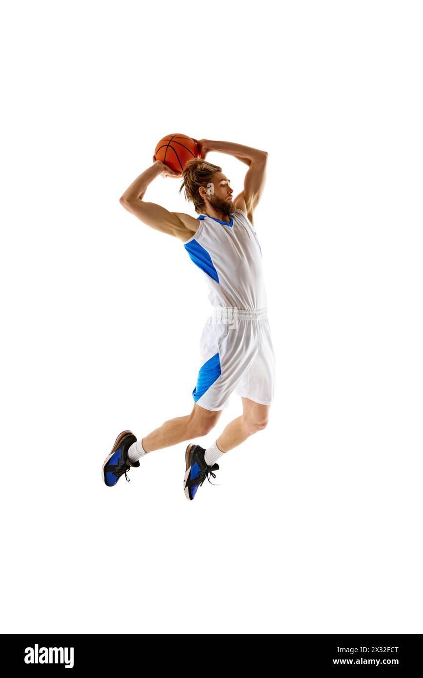 Dedicated athlete, basketball player practicing techniques, training ...