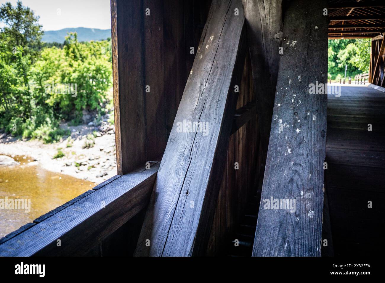 Observations from inside a wooden bridge Stock Photo - Alamy