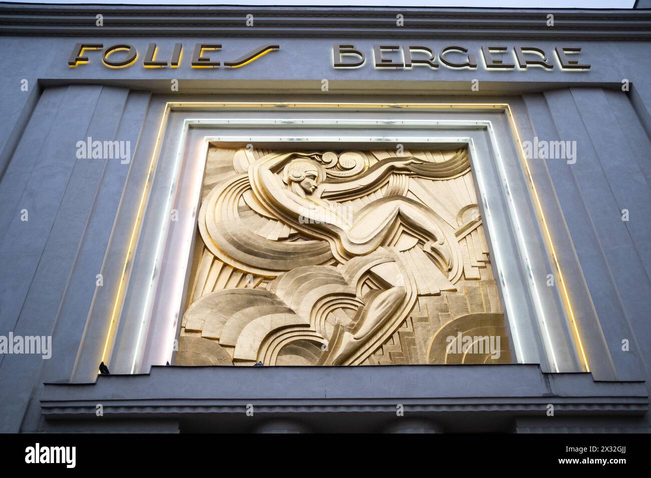 Historic facade of the Folies Bergere theatre in Paris, capital of France on 04 January 2023 ...