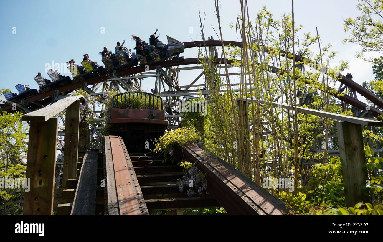 New hybrid roller coaster train "Untamed" in the background, in front ...