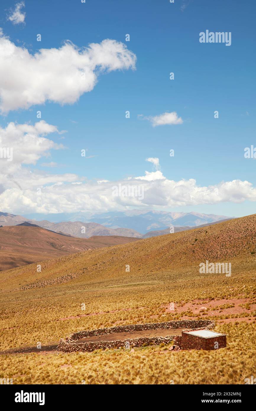 A traditional Inca fence for cattle (Pirca) in the Humahuaca mountains ...